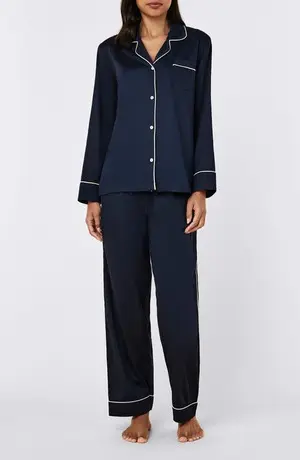 PAPINELLE Zoe Cotton Sateen Pajamas - Deep Navy