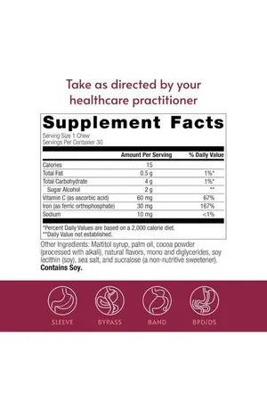 BARIATRIC ADVANTAGE Iron 30 Mg Chewy Bite With Vitamin C Chocolate Raspberry Supplement 30 Count