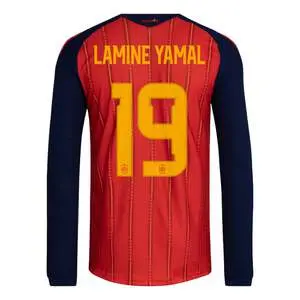 Adidas Lamine Yamal Spain 26 Home Authentic Long Sleeve Jersey - Vivid Red