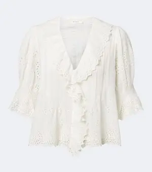 DÔEN Henri Broderie Anglaise Cotton Blouse - White