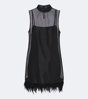 Staud Albee Feather-trimmed Silk Minidress - Black