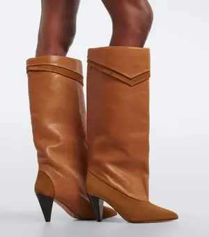 Isabel Marant Étoile Lezra Suede And Leather Knee-high Boots - Brown