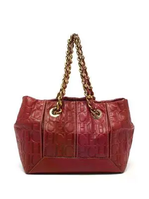 Carolina Herrera Monogram Embossed Leather Tote Bag - Red