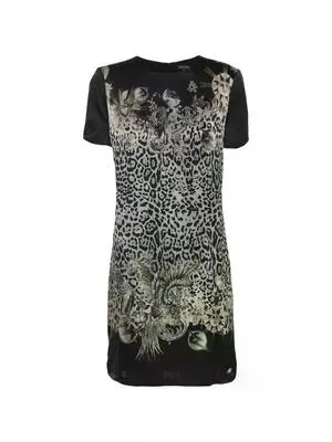 Roberto Cavalli Leopard-print Satin Mini Dress - Black