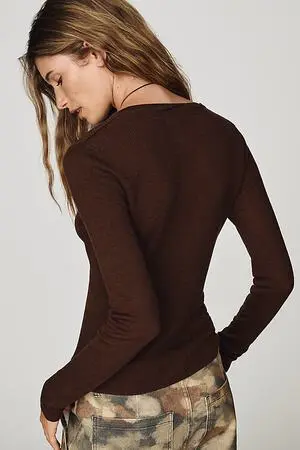 PILCRO Len Wool Henley Sweater - Chicory Coffee