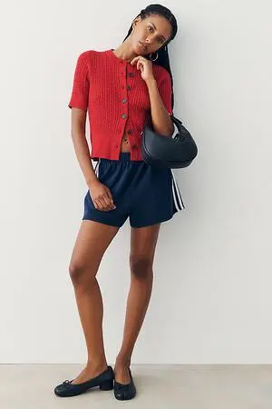 Varley Rhys Short Sleeve Cardigan Top - Red