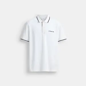 COACH Signature Trim Polo In Organic Cotton - White