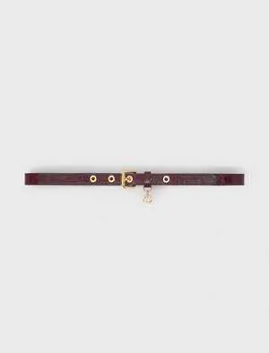 Maje Slim Leather Belt With Eyelets - Burgundy