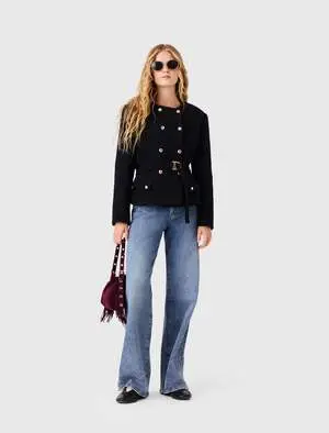 Maje Textured Double-breasted Belted Jacket