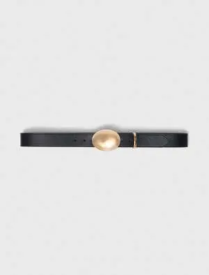Maje Leather Belt With Oval Buckle - Black