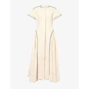 Mona Alshebil Open-back Contrast-stitch Denim Maxi Dress