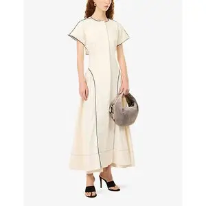 Mona Alshebil Open-back Contrast-stitch Denim Maxi Dress