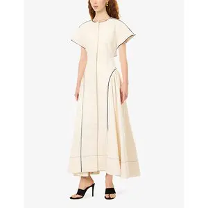 Mona Alshebil Open-back Contrast-stitch Denim Maxi Dress