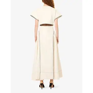 Mona Alshebil Open-back Contrast-stitch Denim Maxi Dress