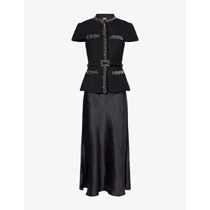 SELF-PORTRAIT Crystal-trim Bouclé And Satin Midi Dress
