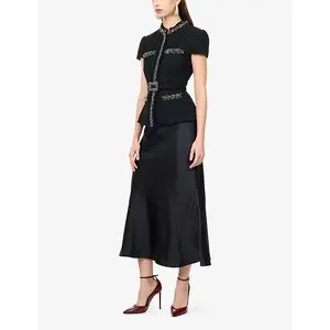 SELF-PORTRAIT Crystal-trim Bouclé And Satin Midi Dress