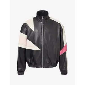 NAHMIAS Contrast Panel Leather Bomber Jacket - Black