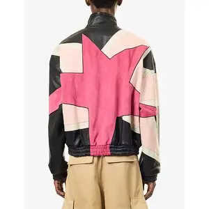 NAHMIAS Contrast Panel Leather Bomber Jacket