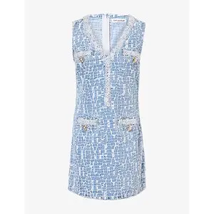 SELF-PORTRAIT Bead-embellished Mosaic Denim Mini Dress