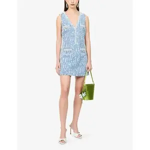 SELF-PORTRAIT Bead-embellished Mosaic Denim Mini Dress
