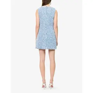SELF-PORTRAIT Bead-embellished Mosaic Denim Mini Dress