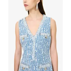 SELF-PORTRAIT Bead-embellished Mosaic Denim Mini Dress