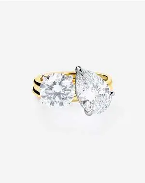 Ring Concierge 4.74 Ct. Round & Pear Lab Diamond Whisper Thin® Duet Engagement Ring - Gold