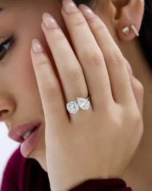 Ring Concierge 4.74 Ct. Round & Pear Lab Diamond Whisper Thin® Duet Engagement Ring