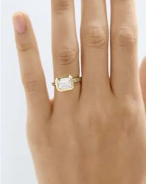 Ring Concierge 3.03 Carat Emerald Lab-grown Diamond Engagement Ring With Channel Set Baguette Diamonds In 14k Yellow