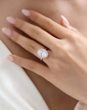 Ring Concierge 3.10 Ct. Oval Lab Diamond Engagement Ring With Pavé Halo In 14k Yellow