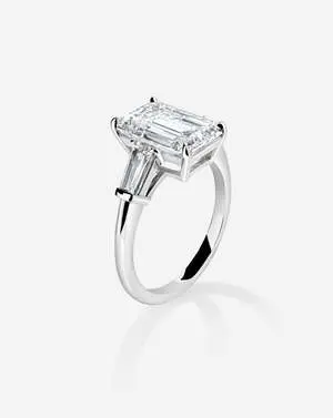 Ring Concierge 3.06 Ct. Emerald Lab Diamond Engagement Ring With Tapered Baguettes In Platinum