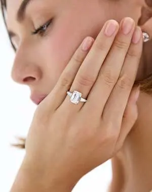 Ring Concierge 3.06 Ct. Emerald Lab Diamond Engagement Ring With Tapered Baguettes In Platinum