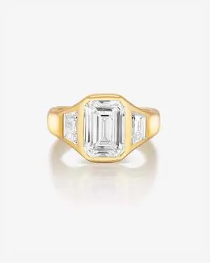 Ring Concierge 3.03 Ct. Emerald Lab Diamond Trinity Bezel Engagement Ring - Gold