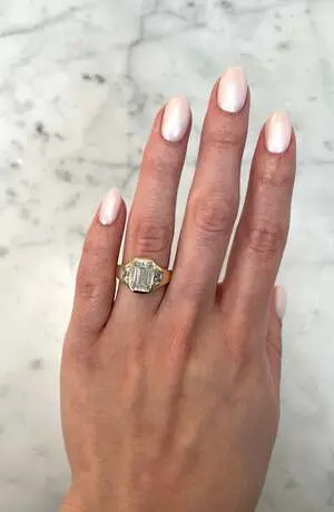 Ring Concierge 3.03 Ct. Emerald Lab Diamond Trinity Bezel Engagement Ring