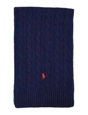 Polo Ralph Lauren Cable Knit Wool Blend Scarf With Embroidered Logo - Blu