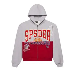 SP5DER Graphic Zip Hoodie - Grey