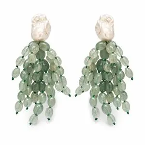 ANGEL BAROCCO Prehnite Cluster Baroque Pearl Drop Earrings - Green/white