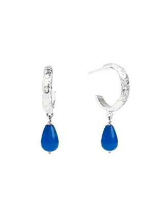 LAVANI JEWELS Sadie Blue Stone Hoop Earrings In Silver