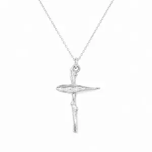 MOTHER NATURE JEWELRY Handmade Sterling Olive Leaf Cross Pendant Necklace - Silver