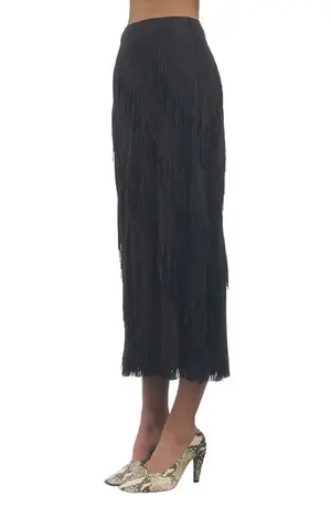 MAUDE CLUB Kellie Fringed Midi Skirt