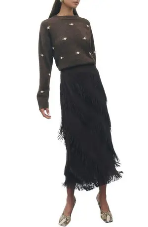 MAUDE CLUB Kellie Fringed Midi Skirt