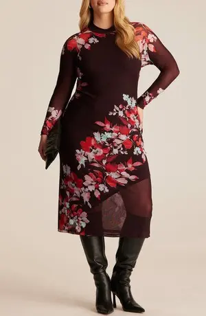 ESTELLE Solene Floral Mesh Midi Dress - Ruby Fleur