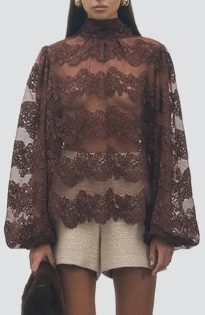 MAUDE CLUB Shana Lace Tiered Top - Brown