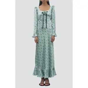 MAUDE CLUB Florence Floral Ruffled Long Sleeve Dress - Mint Multi