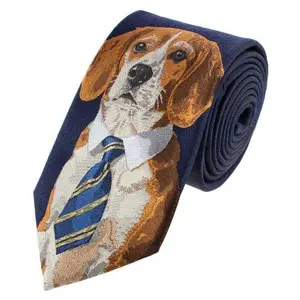 Trafalgar Man's Best Friend Series Beagle Silk Novelty Necktie - Navy