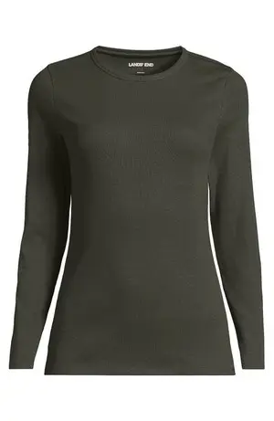 LANDS' END Long Sleeve Micro Rib T-shirt - Forest Moss