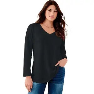 Roaman's Ultimate Long Sleeve V-neck Tee - Black