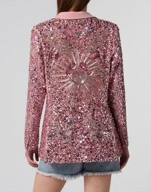 Philipp Plein Boyfriend's Fit Blazer Butterfly Tattoo Paillettes - Rose/pink
