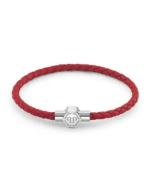 Philipp Plein Leather And Stainless Steel Braided Bracelet - Red/silver