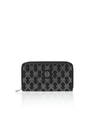 Philipp Plein Rounded Zip Wallet Monogram Strass - Black